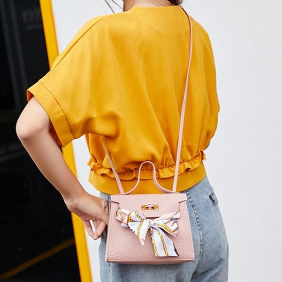 Star Posh | Bags | Satin Bow Pink Vegan Leather Mini Satchel Handbag ...